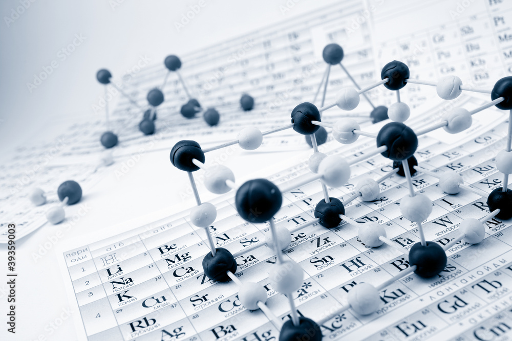 Periodic table of chemical elements with molecule Stock Photo | Adobe Stock