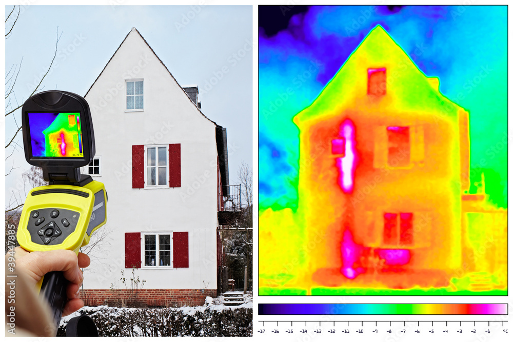 thermal imaging of a town house Stock Photo | Adobe Stock