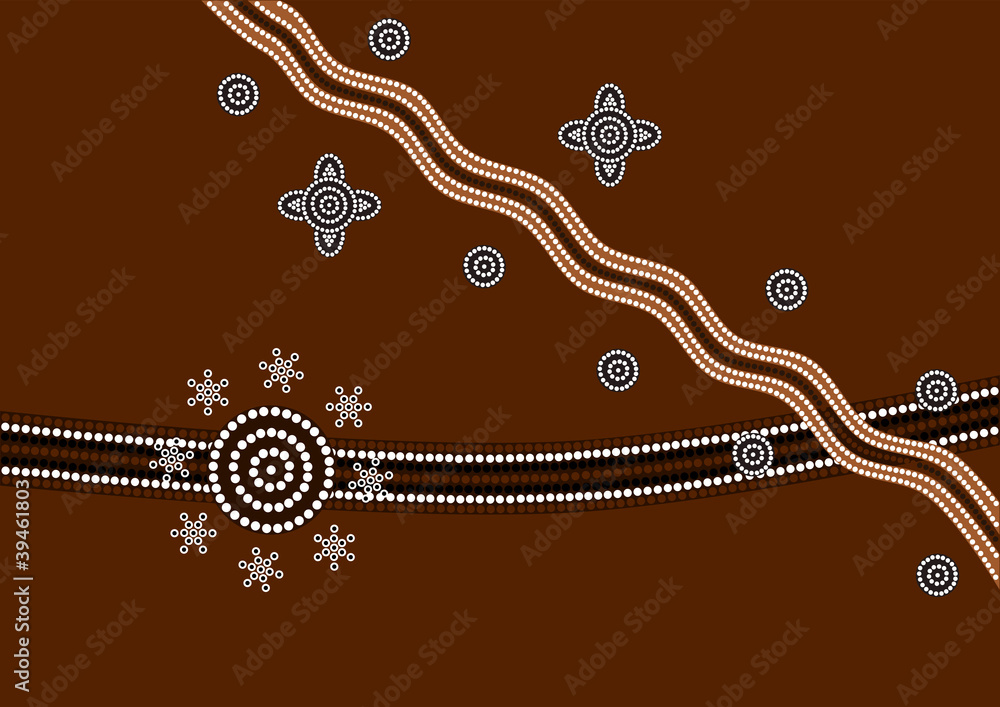 Aboriginal style of dot painting depicting places Stock Illustration ...