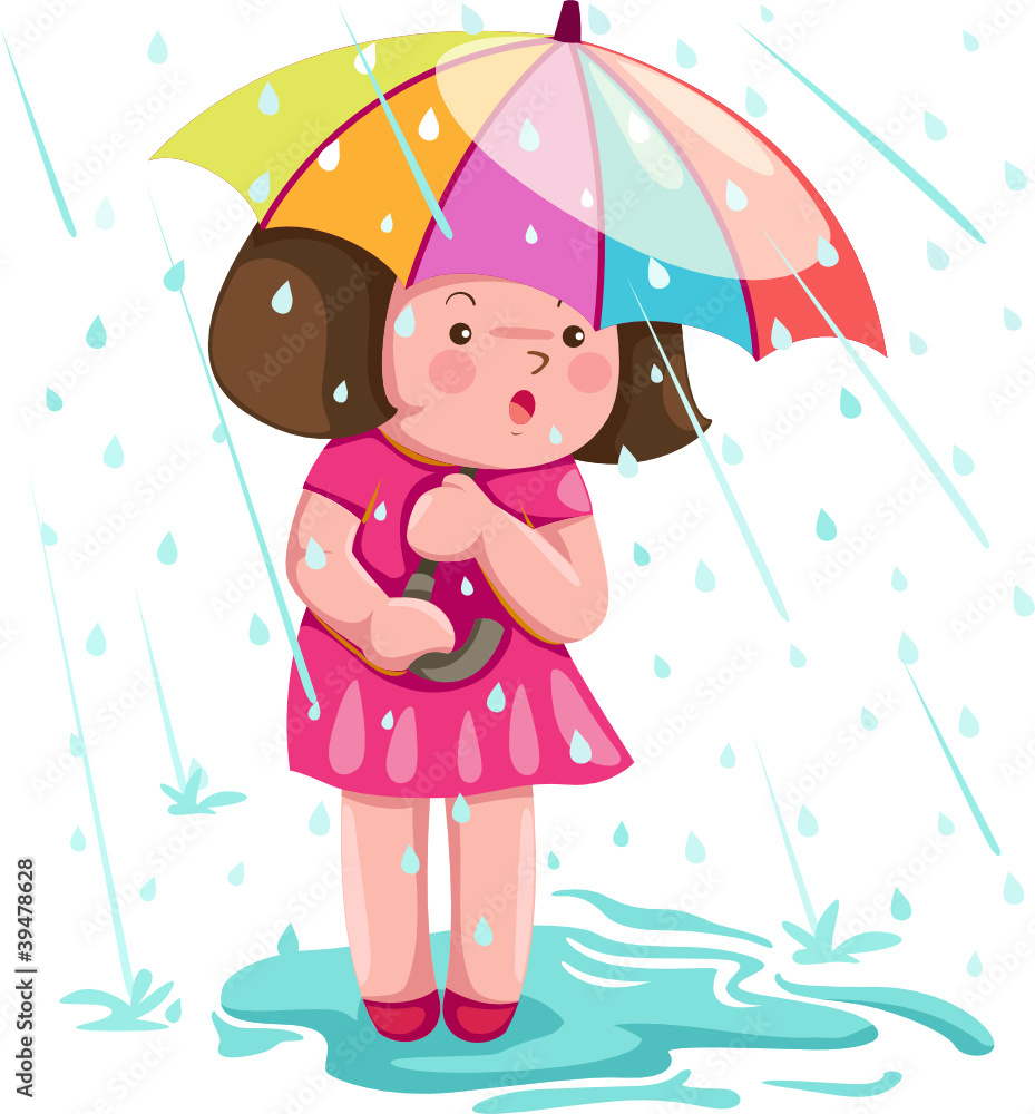 Girl in the rain Stock Vector | Adobe Stock