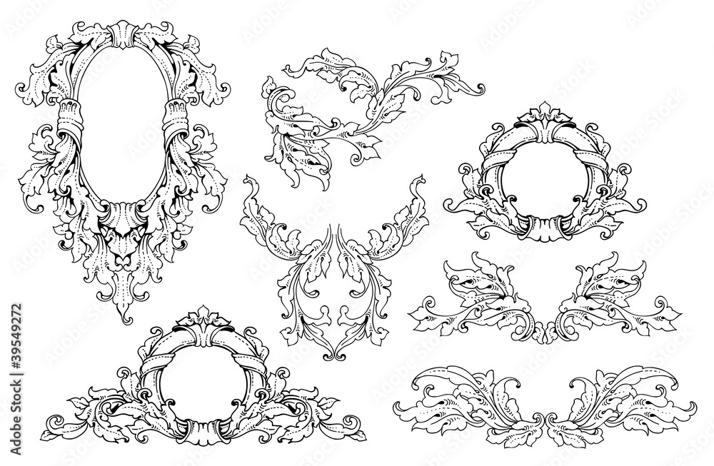Vintage set of baroque frame and elements Stock Vector | Adobe Stock