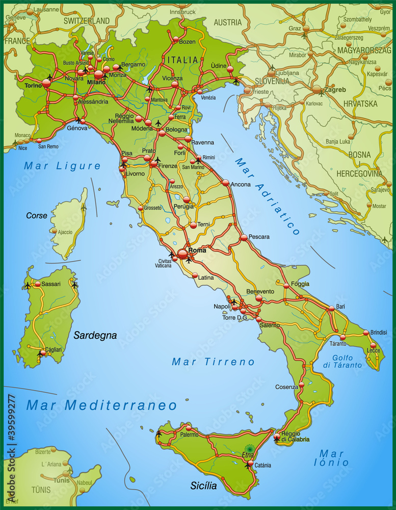Landkarte von Italien mit Autobahnen Stock-Vektorgrafik | Adobe Stock
