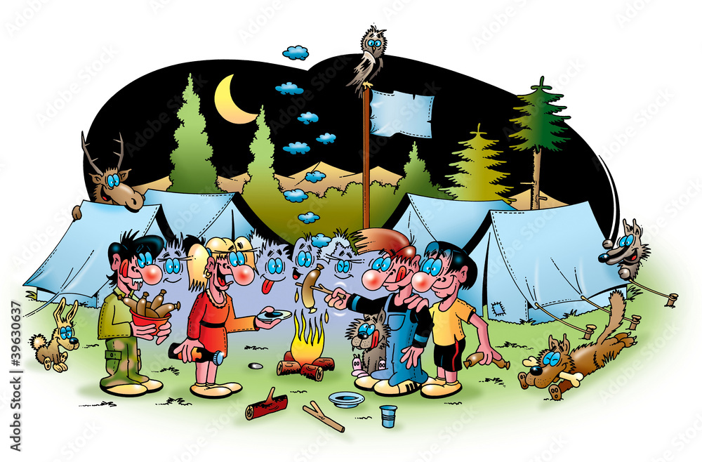 Spaß im Zeltlager Stock Illustration | Adobe Stock
