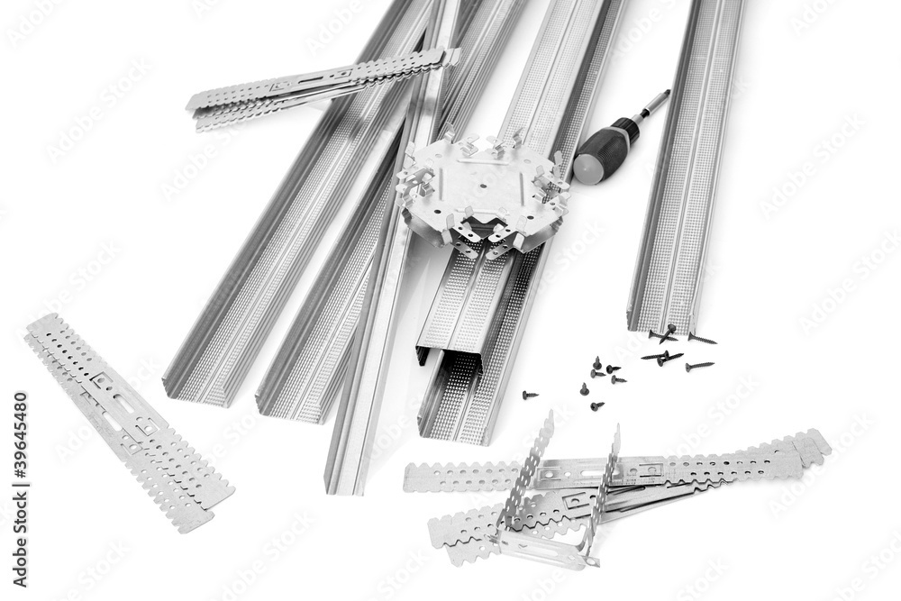 Components and fixture for installation of gypsum panels Stock Photo ...