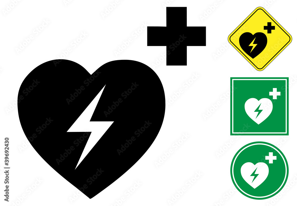 Defibrillator pictogram and signs Stock Vector | Adobe Stock