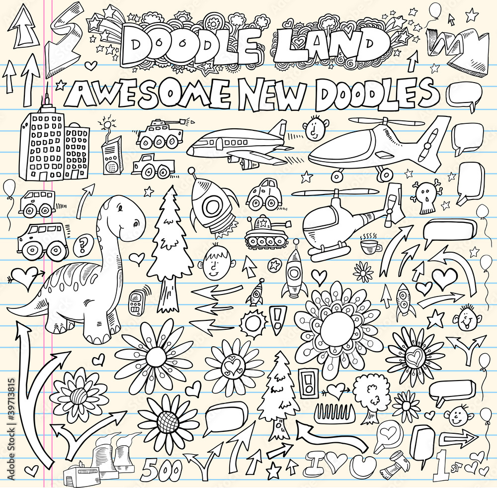 Notebook Doodle Design Elements Mega Vector Illustration Set Stock ...