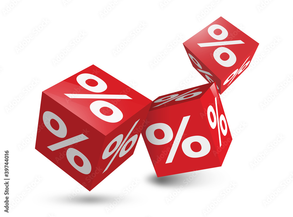 drei würfel angebot prozent rabatt preissenkung rot weiß Stock ...