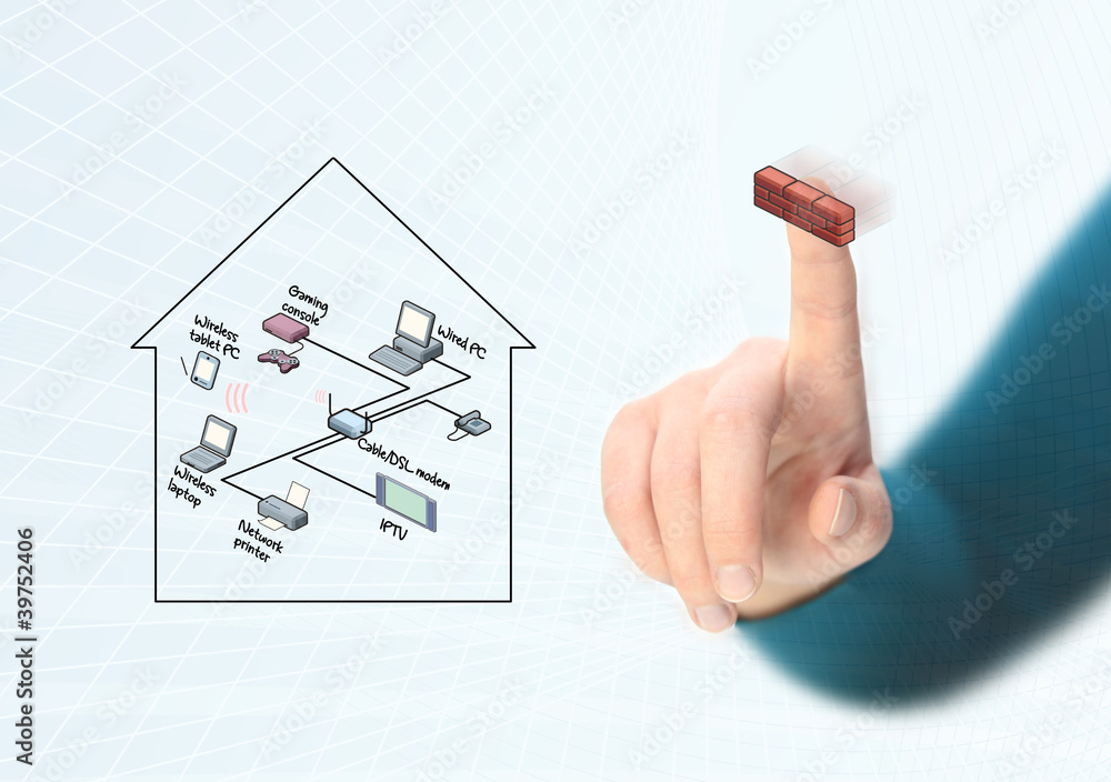 completing home network diagram with firewall Stock Illustration ...