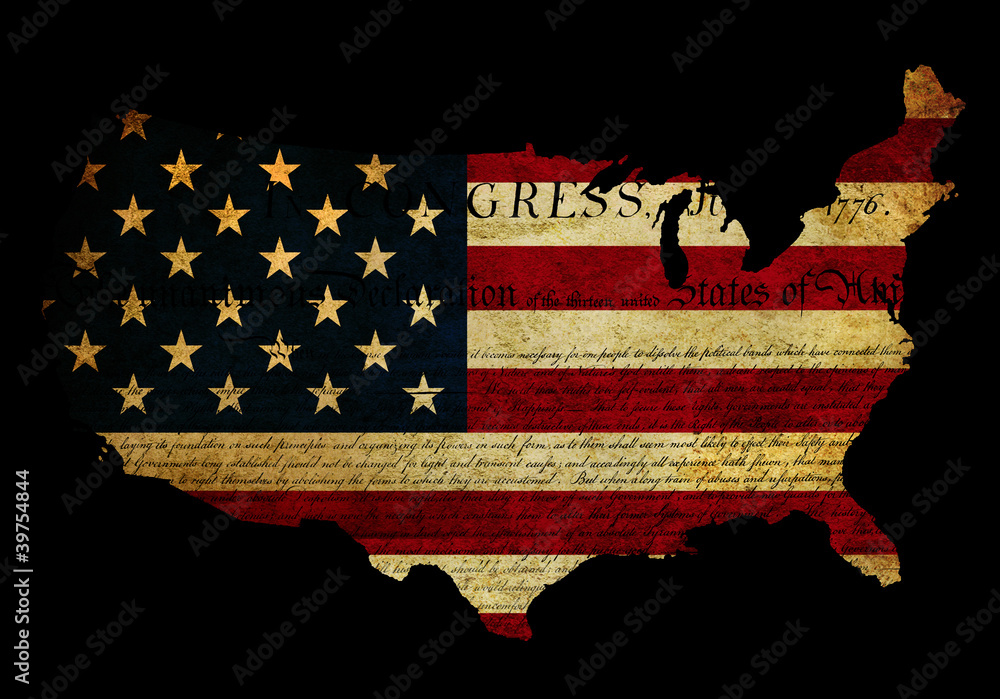 Declaration of Independence grunge America map flag Stock Illustration ...