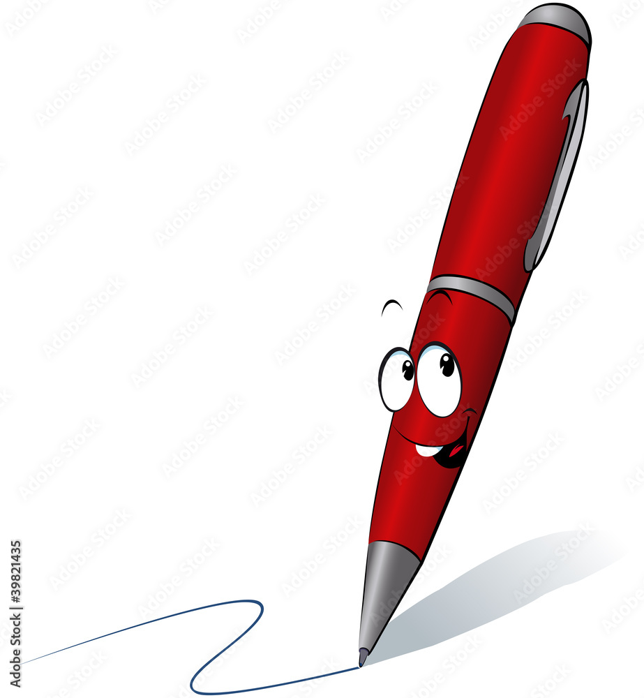 funny red pen cartoon writing vector de Stock | Adobe Stock