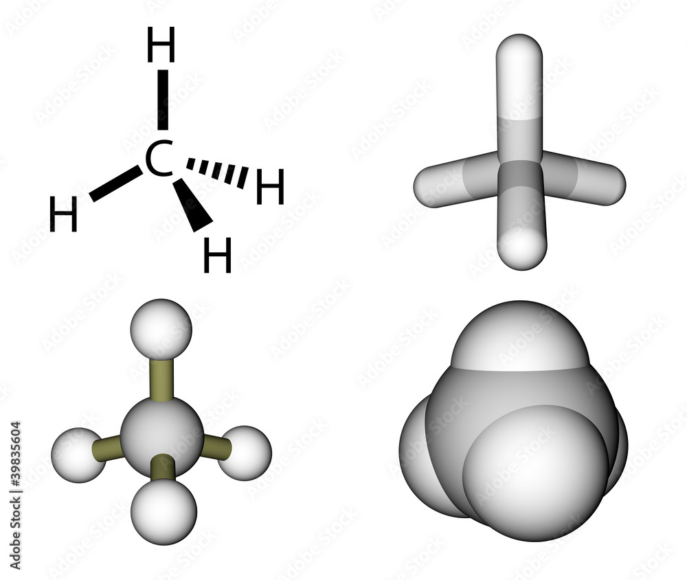 Methane structural formula and molecular models Stock Illustration ...