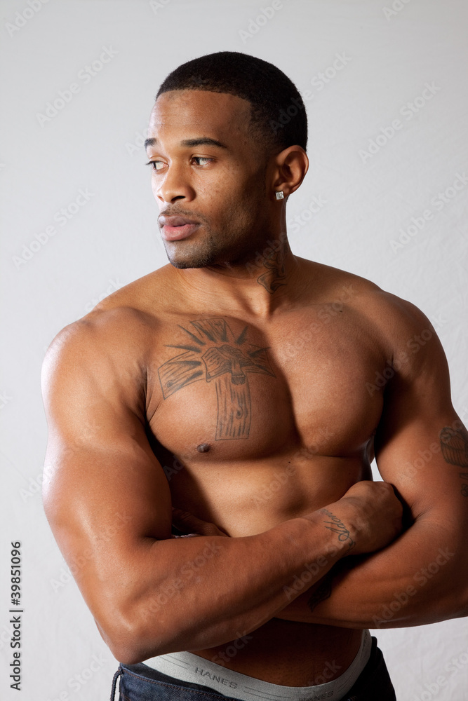 strong man toopless, arms crossed Stock Photo | Adobe Stock