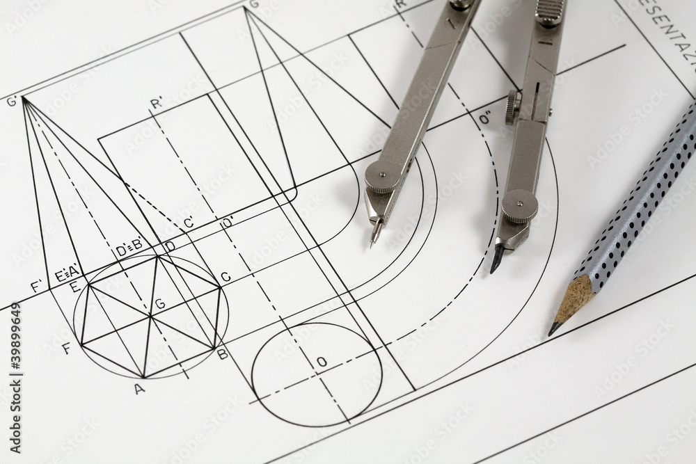 disegno tecnico con compasso e matita Stock Photo | Adobe Stock