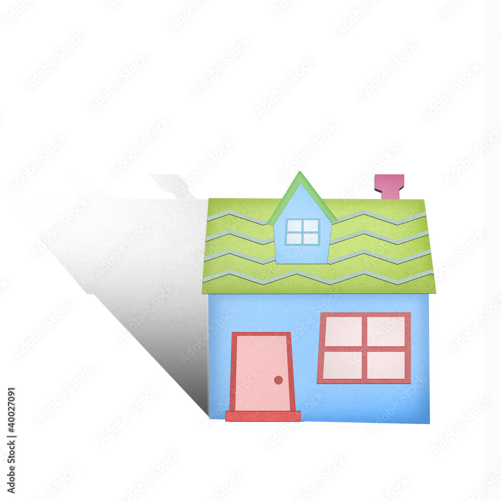 Cartoon house from recycle paper on white background Stock Photo ...