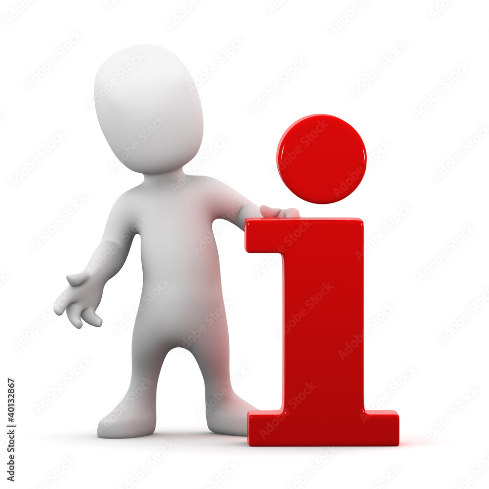 3d Little man with an information logo in red Stock Illustration ...