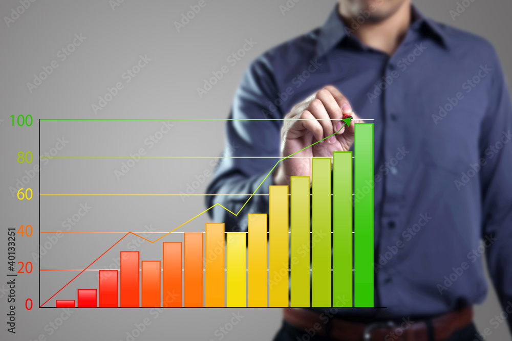 Male hand drawing a chart isolated on gray background Stock Photo ...