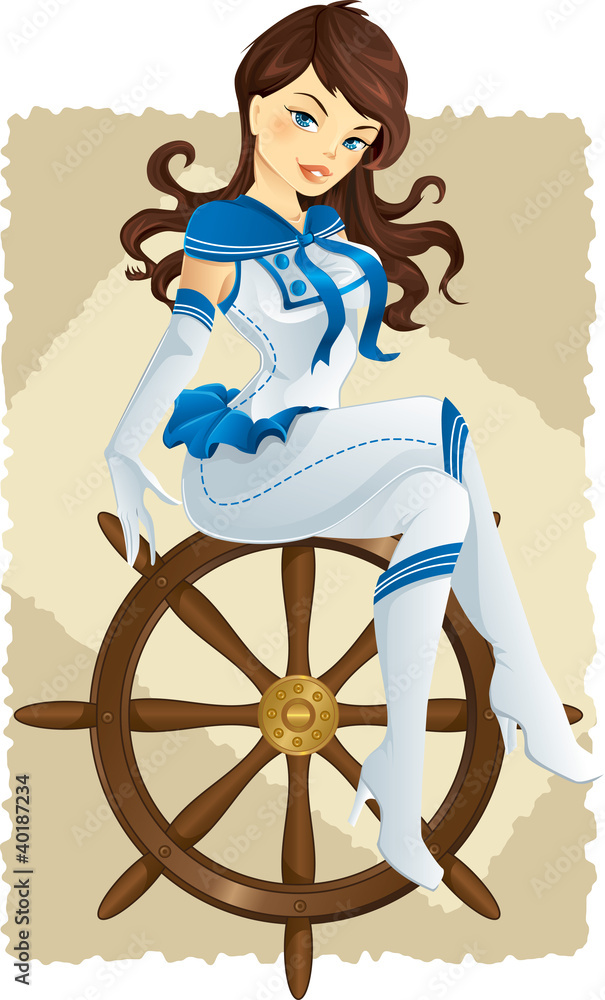 Sexy Pinup Sailor Girl On A Rudder Stock Vector Adobe Stock
