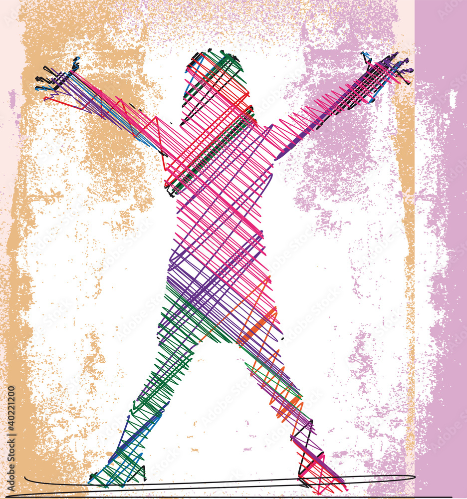 Abstract sketch of girl with open arms. Vector illustration Stock ...