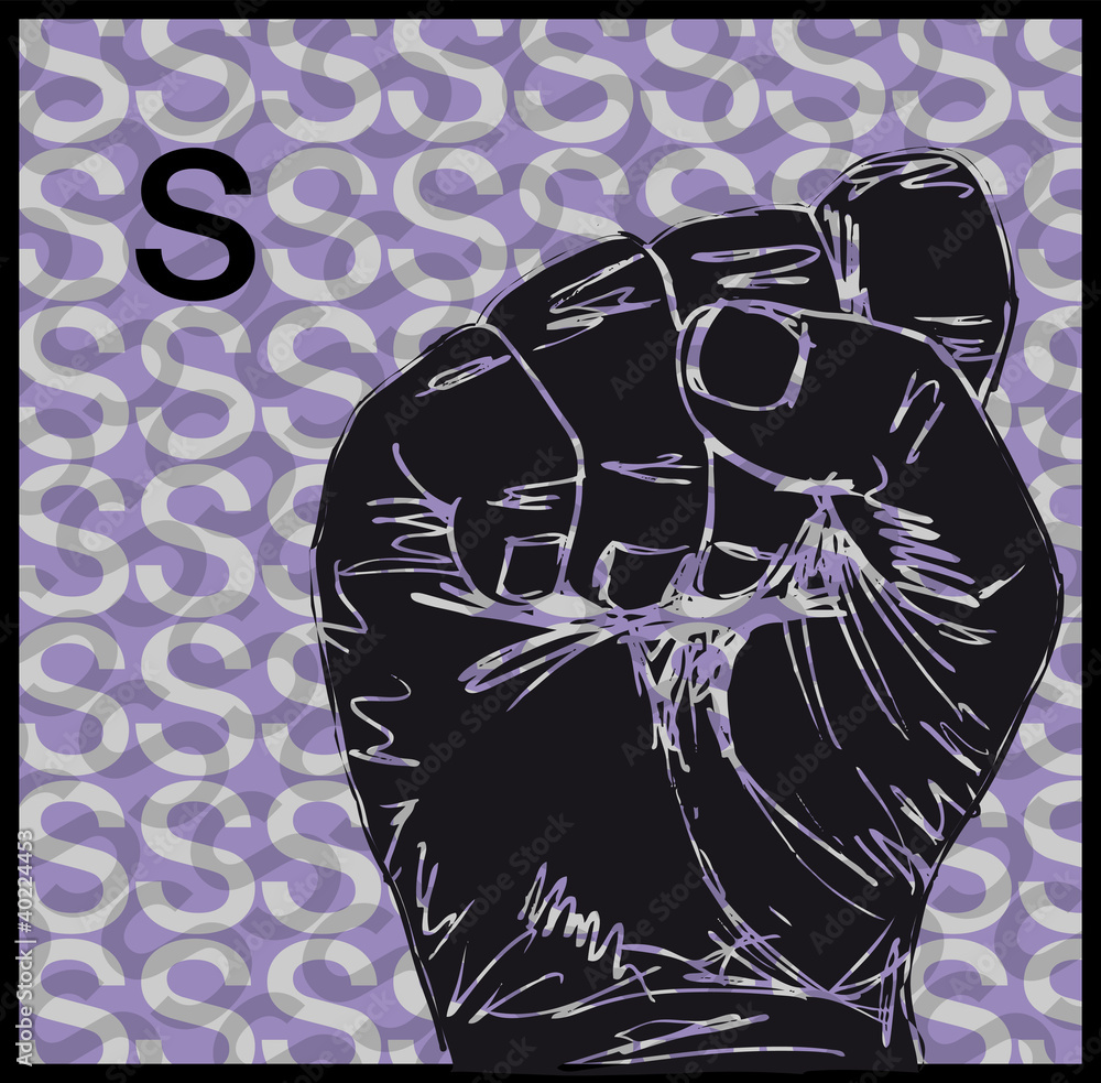 Sketch of Sign Language Hand Gestures, Letter s Stock Vector | Adobe Stock