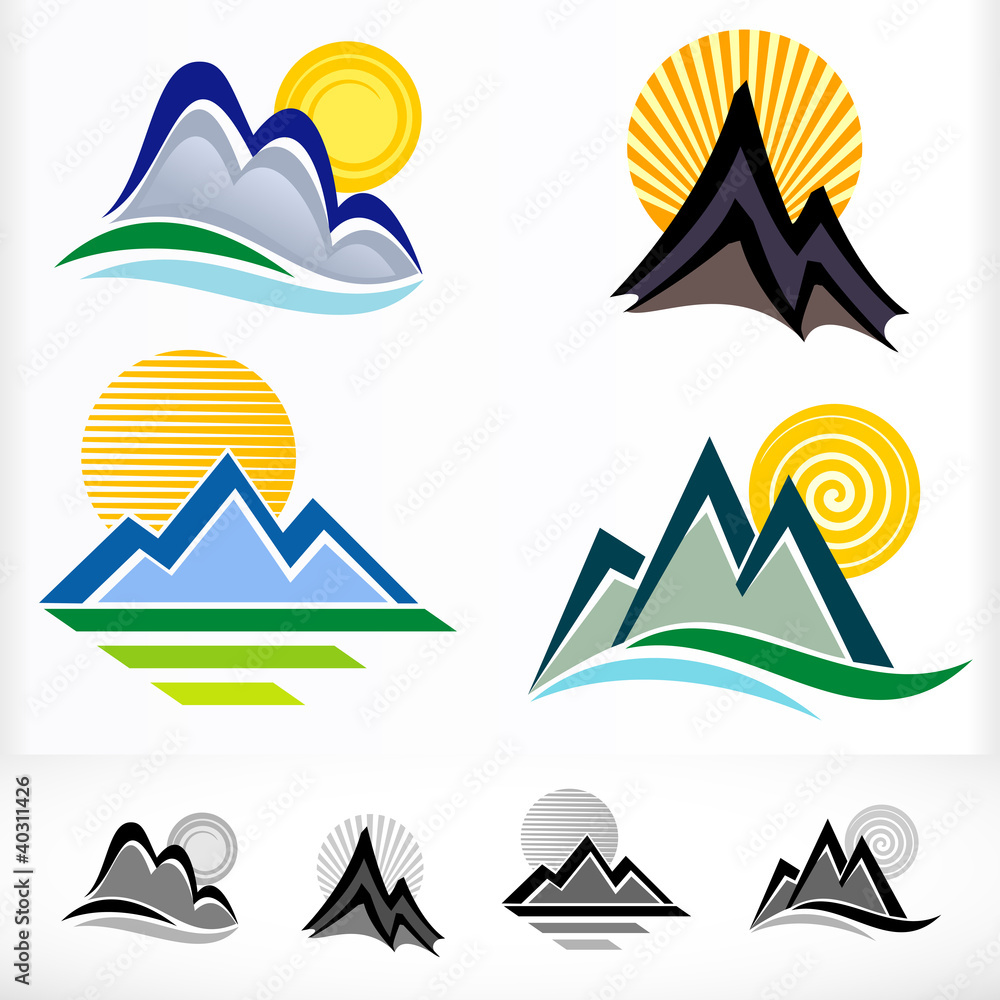 ABSTRACT MOUNTAIN AND HILLS SYMBOLS SET Stock Vector | Adobe Stock