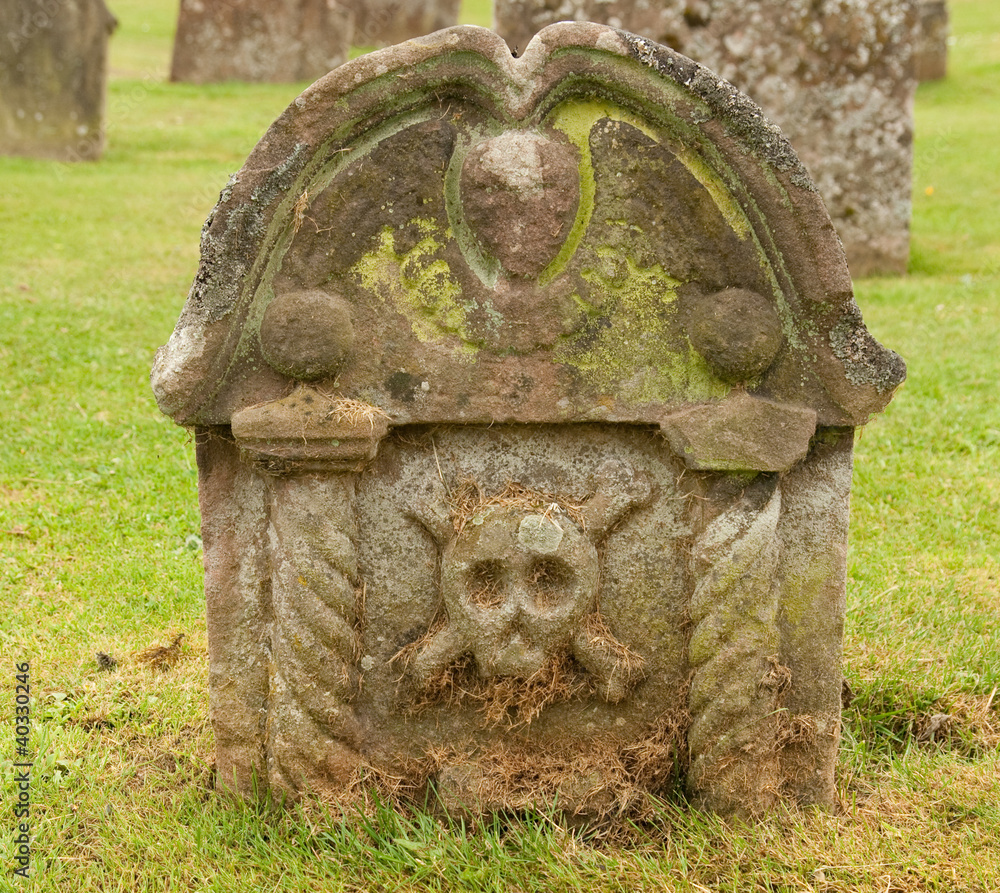 Old Scottish headstone with a skull Stock Photo | Adobe Stock