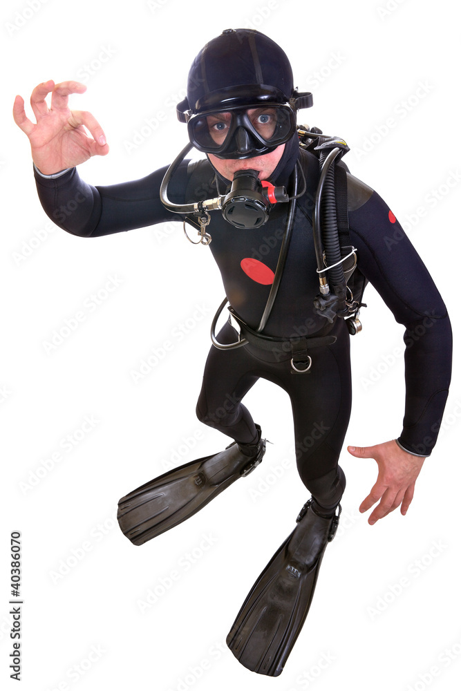 Scuba Diver isolated on white background Stock Photo | Adobe Stock