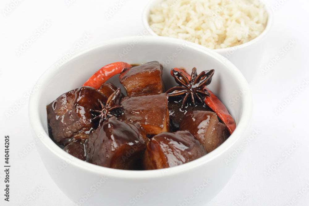 Red-Braised Belly Pork - Chinese red-cooked pork belly & rice Stock ...
