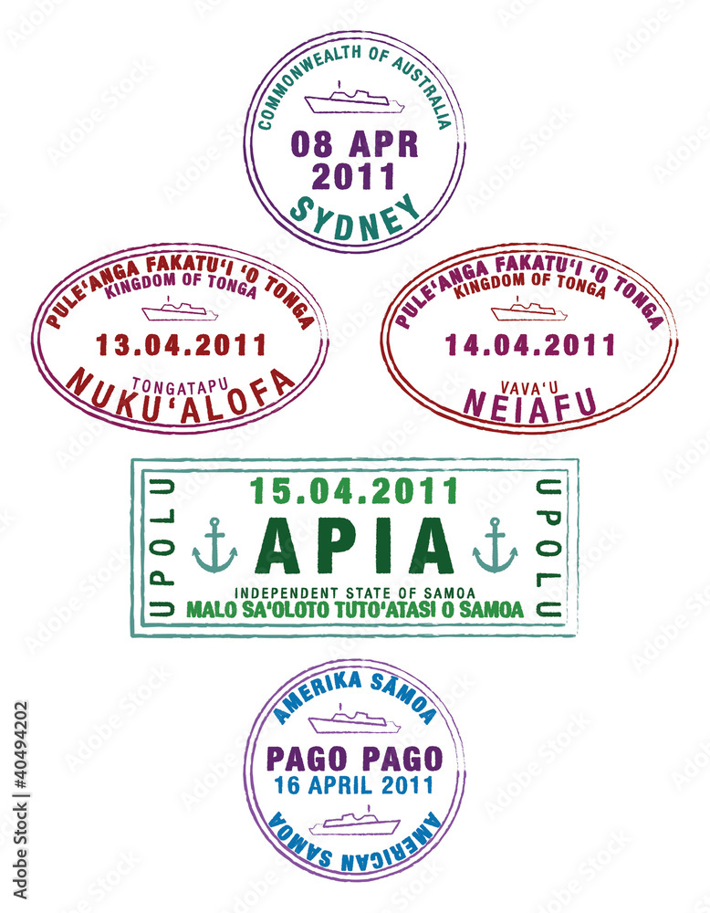 Sydney, Tongan and Samoan passport stamps. Stock Vector | Adobe Stock