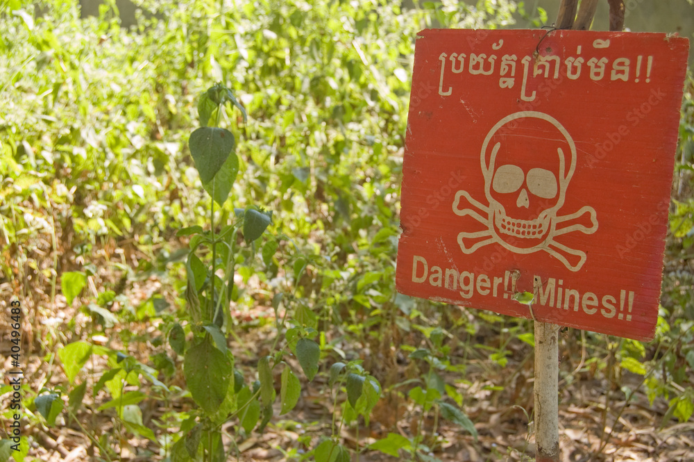 Sign warning of Landmines, Cambodia Stock Photo | Adobe Stock