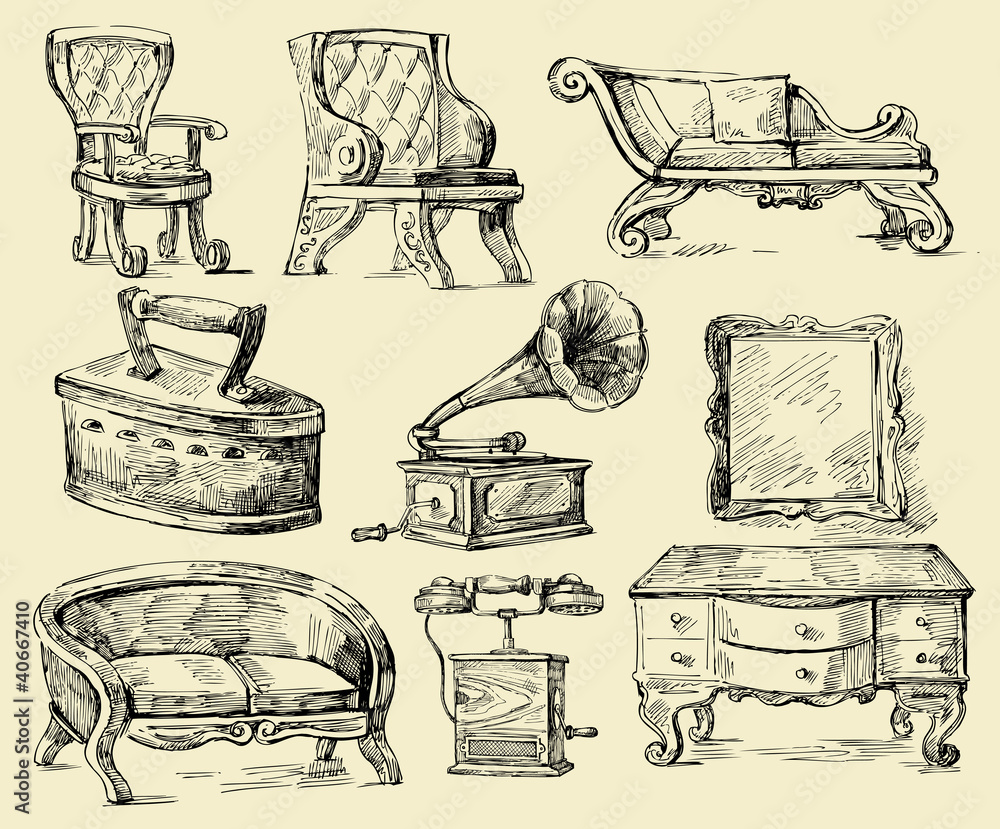 old times-original hand drawn set Stock Vector | Adobe Stock