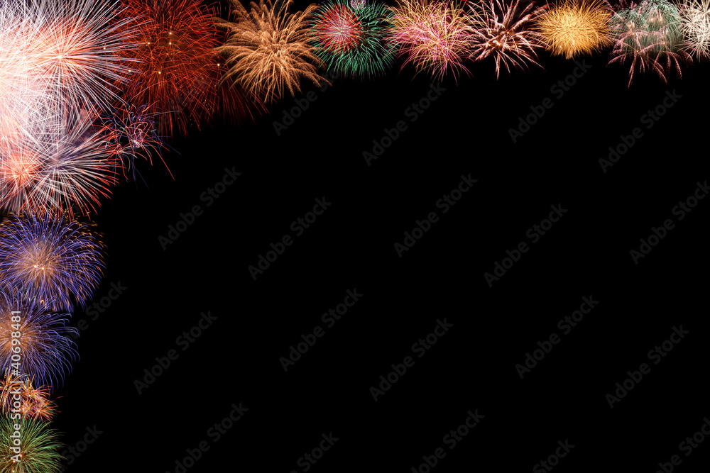 Colorful fireworks half border, beautiful colorful fireworks frame ...