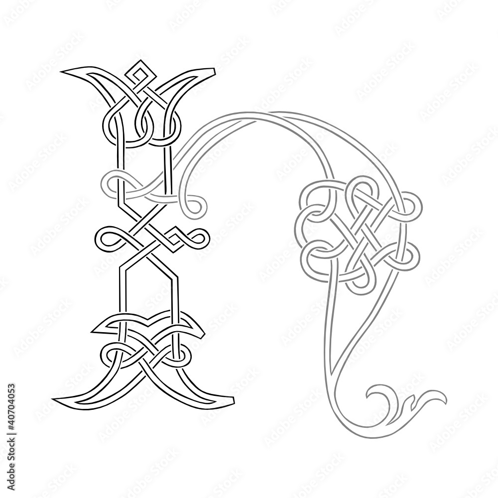 A Celtic Knot-work Capital Letter H Stylized Outline Stock Vector ...