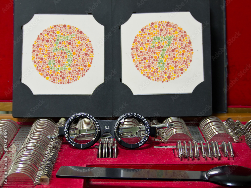optometry lens, eyeglasses and color blind test Stock Photo | Adobe Stock