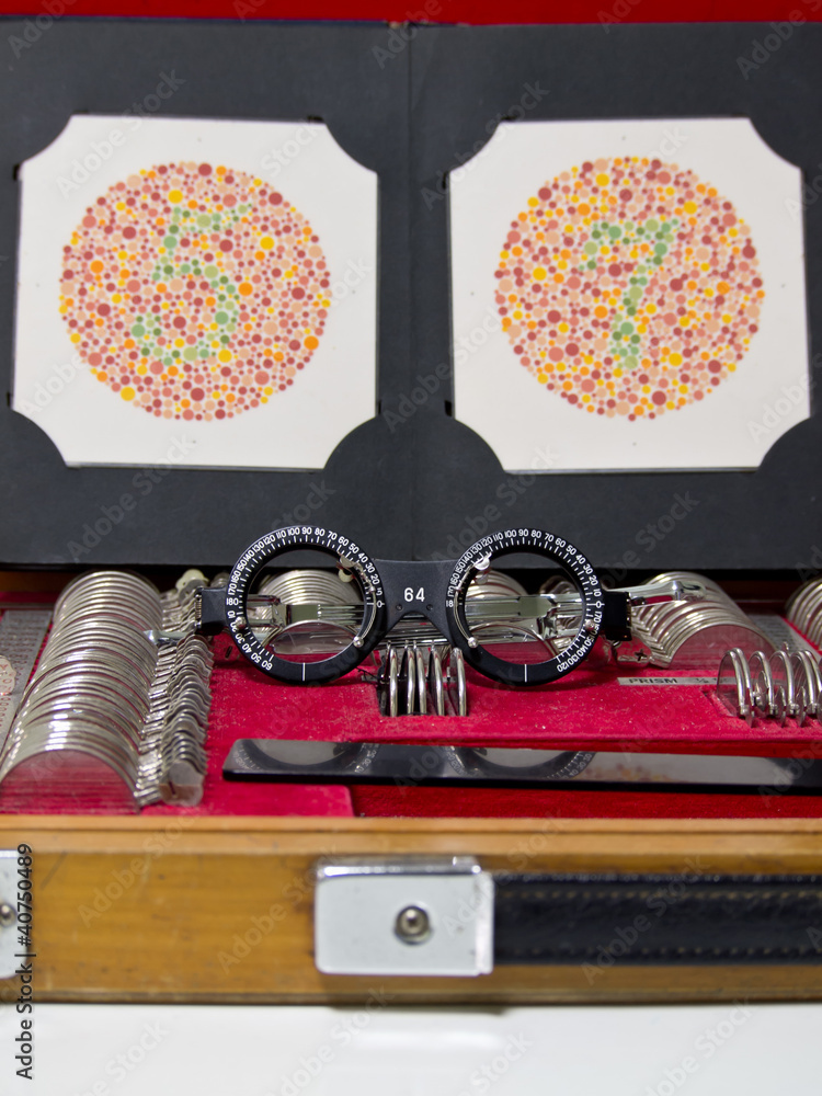 optometry lens, eyeglasses and color blind test Stock Photo | Adobe Stock