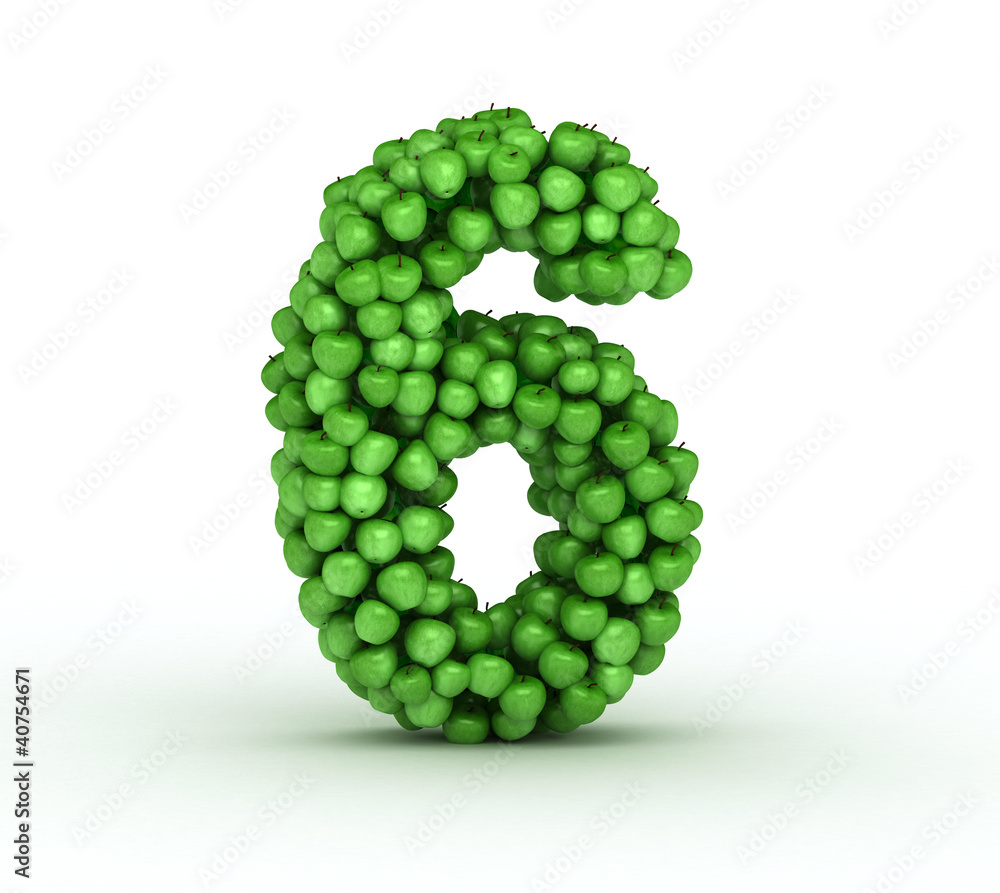 Number 6, alphabet of green apples Stock Photo | Adobe Stock