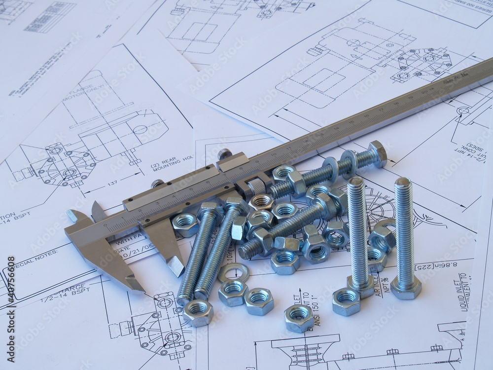 Engineering tools on technical drawing Stock Photo | Adobe Stock