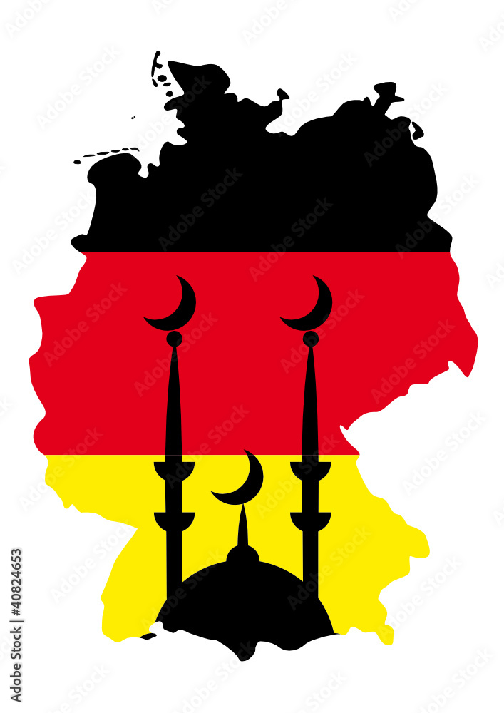 Germany map with flag and mosque Stock Vector | Adobe Stock