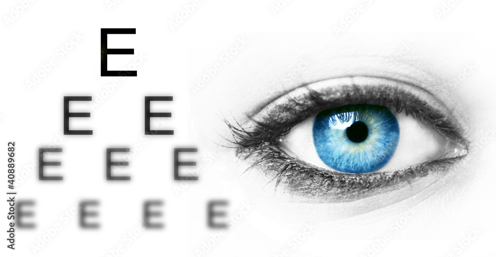 Eye test chart and blue human eye Stock Photo | Adobe Stock