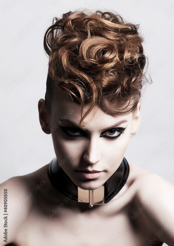 Fancy dress party - fashion festive woman face. Bright hairstyle Stock ...