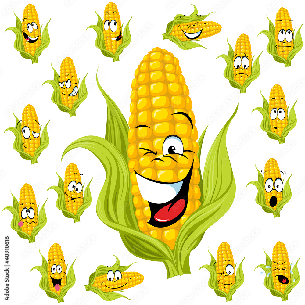 sweet corn cartoon with many expressions Stock Vector | Adobe Stock