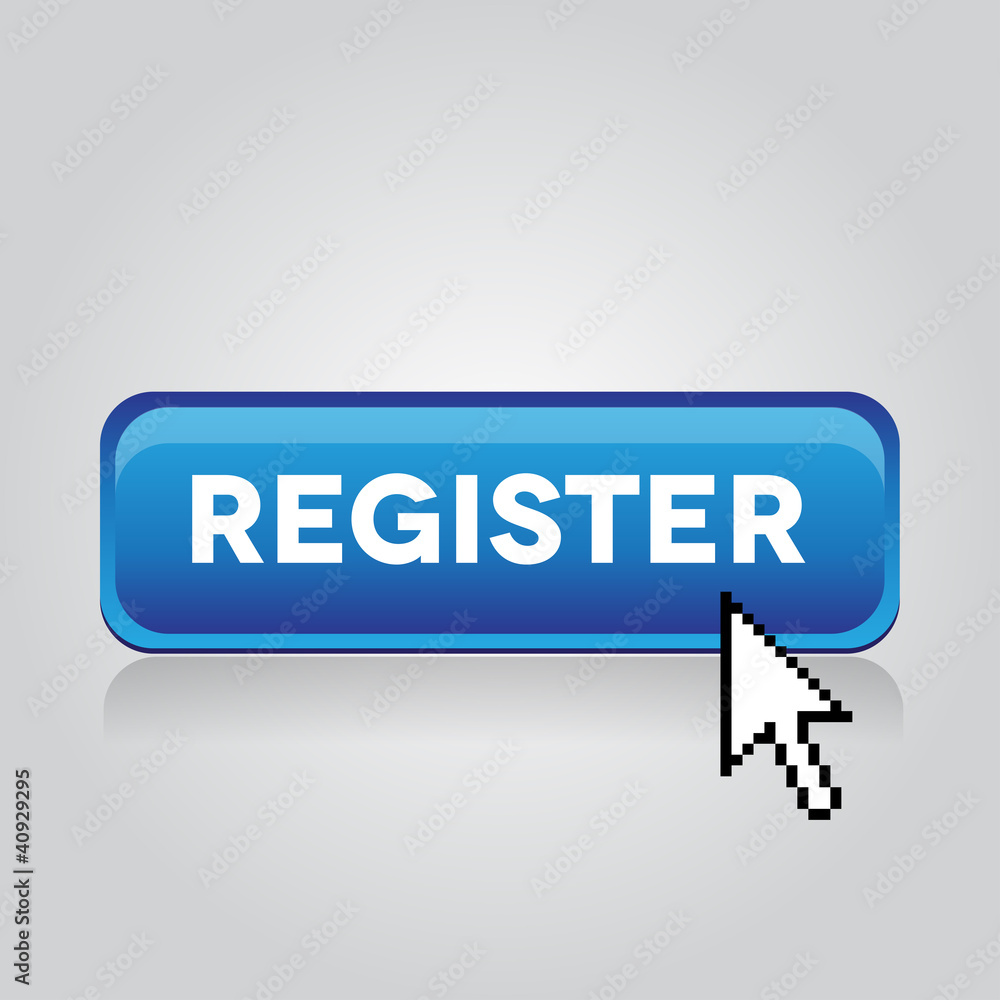 Blue register button with mouse cursor Stock Vector | Adobe Stock