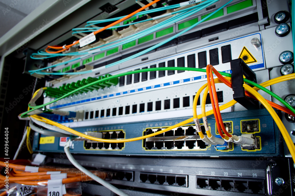 Patch panel, router and switch Stock Photo | Adobe Stock