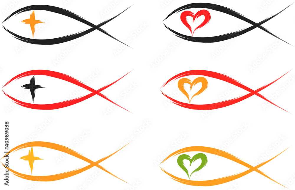 set of christian fish symbols Stock Vector | Adobe Stock