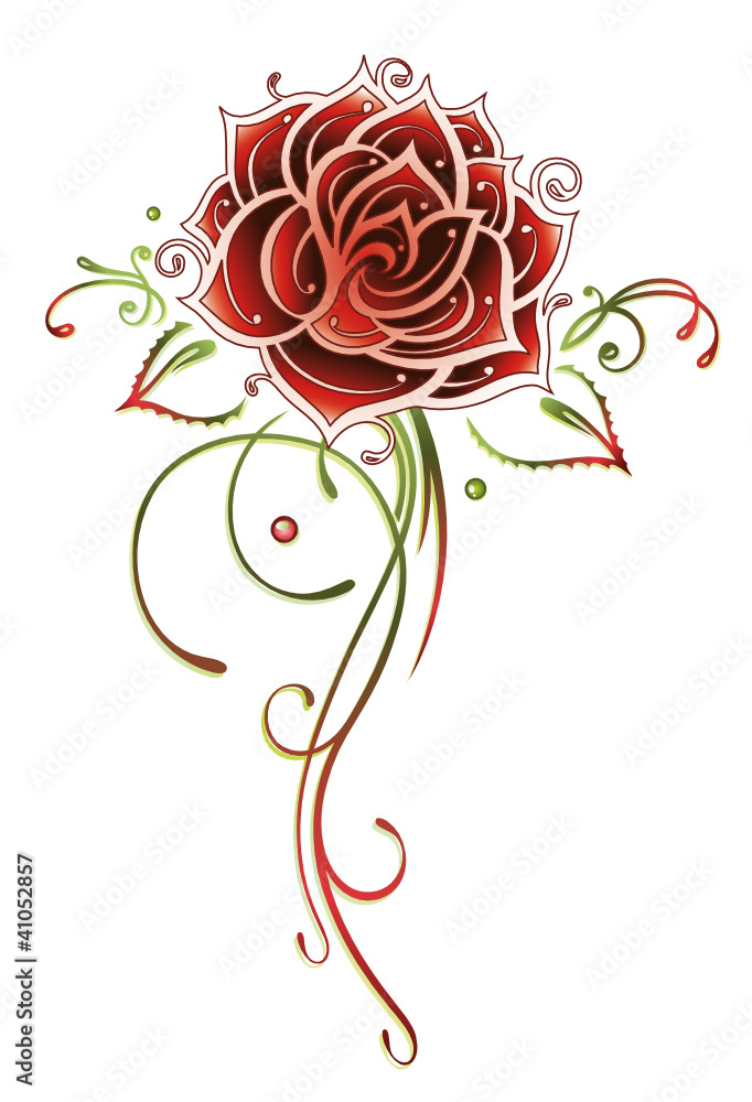 Rose, Ranke, flora, Blume, Blüte, rot, grün Stock-Vektorgrafik | Adobe ...