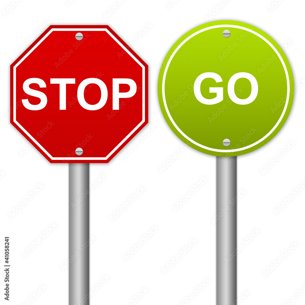 Positive Go Sign With Negative Stop Sign Isolated on White Stock ...