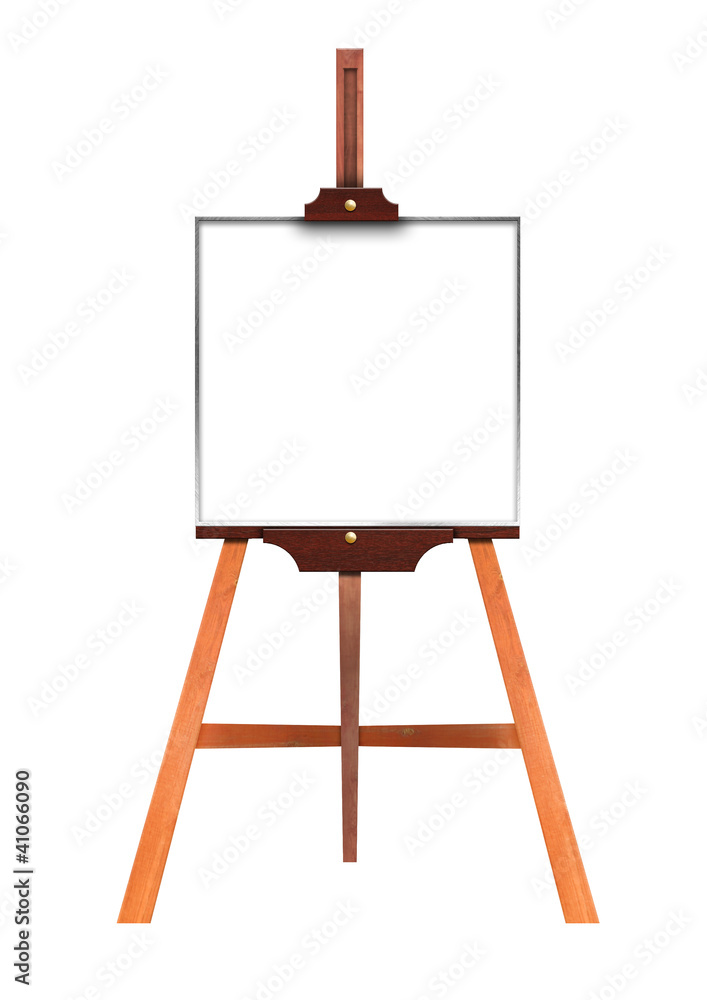Blank art board, wooden easel, front view, isolated on white Stock ...