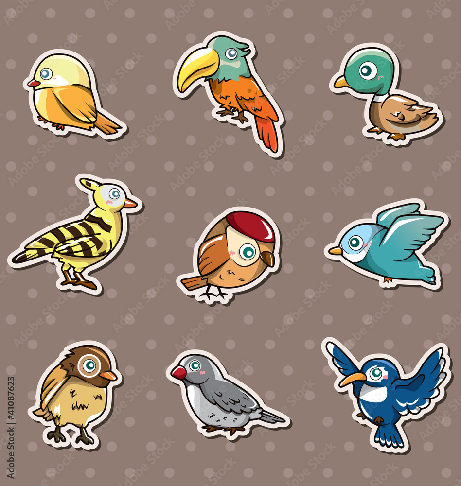 cartoon bird stickers Stock Vector | Adobe Stock