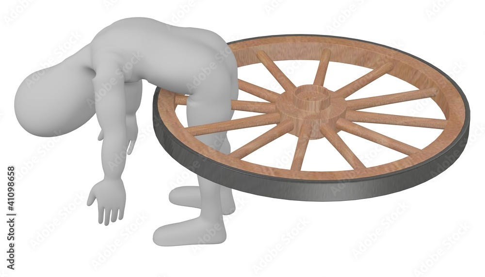 3d render of cartoon character broken in wheel Stock Illustration ...
