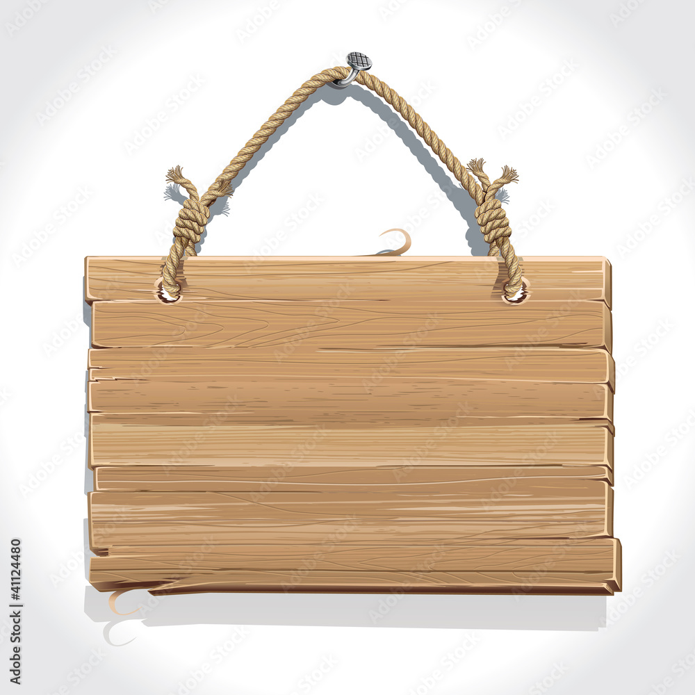 Wooden sign with rope hanging on a nail. Stock Vector | Adobe Stock