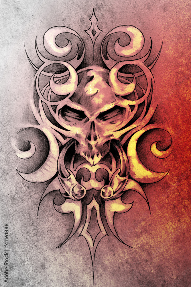 Sketch of tattoo art, monster design with tribal illustrations Stock ...